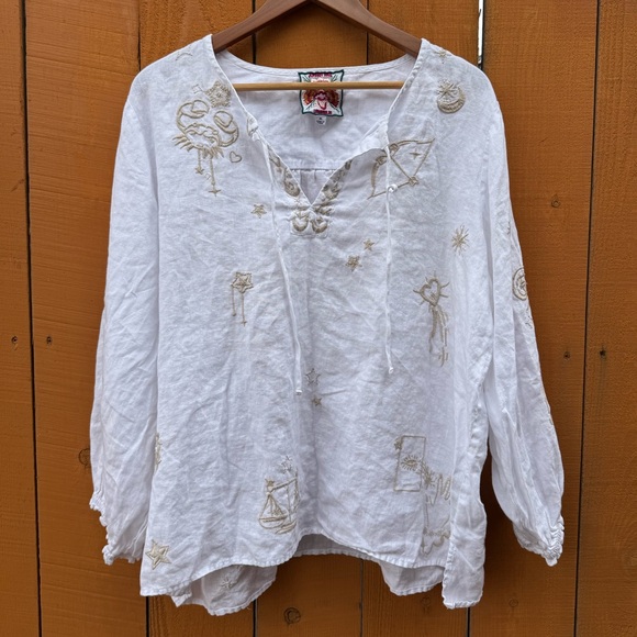 Johnny Was | Tops | Johnny Was Linen Constellations Embroidered Blouse ...